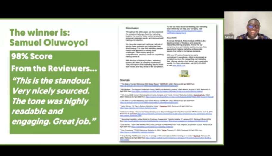 Congratulations to Samuel Oluwoyo, Winner of AWAI’s Spring 2024 White ...